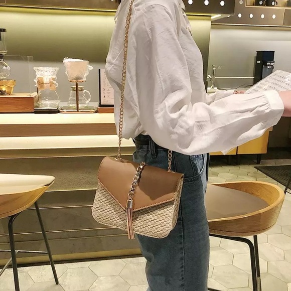Bags | New Straw Tan Leather Tassel Mini Bag | Poshmark